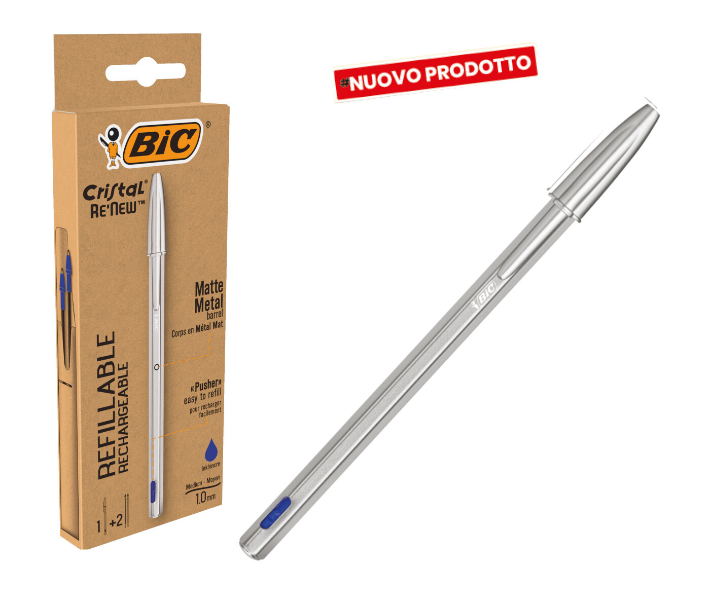 BIC ΣΤΥΛΟ CRISTAL RENEW ΜΕΤΑΛΛΙΚΟ ΑΣΗΜΙ 1.0mm ΜΠΛΕ (ΣΥΣΚΕΥΑΣΙΑ ΜΕ 2 ...